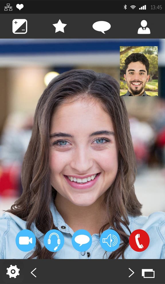 Device Screen Showing Call Interface Featuring Smiling Woman with Man ...