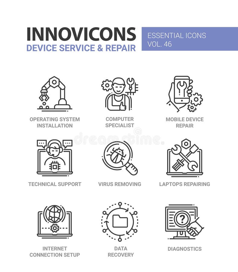 Device Service - Modern Vector Line Design Icons Set. Stock Vector ...