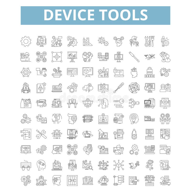 Device Tools Icons, Line Symbols, Web Signs, Vector Set, Isolated ...