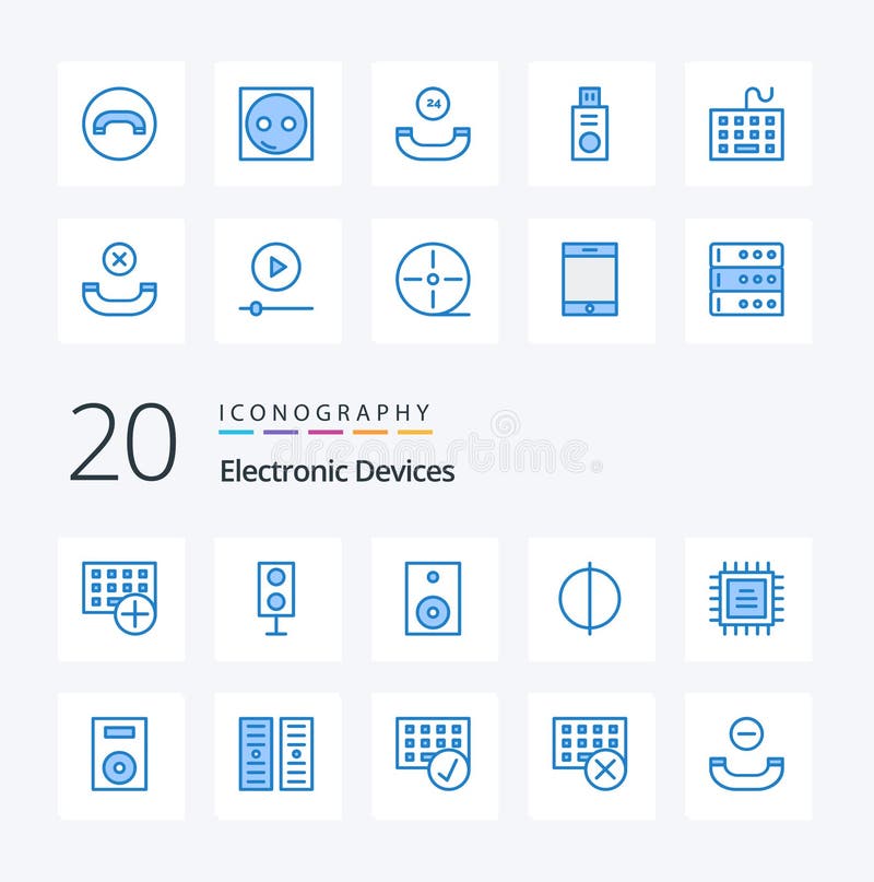 20 Devices Blue Color Icon Pack Like Electronics Cpu Speaker Chipset ...