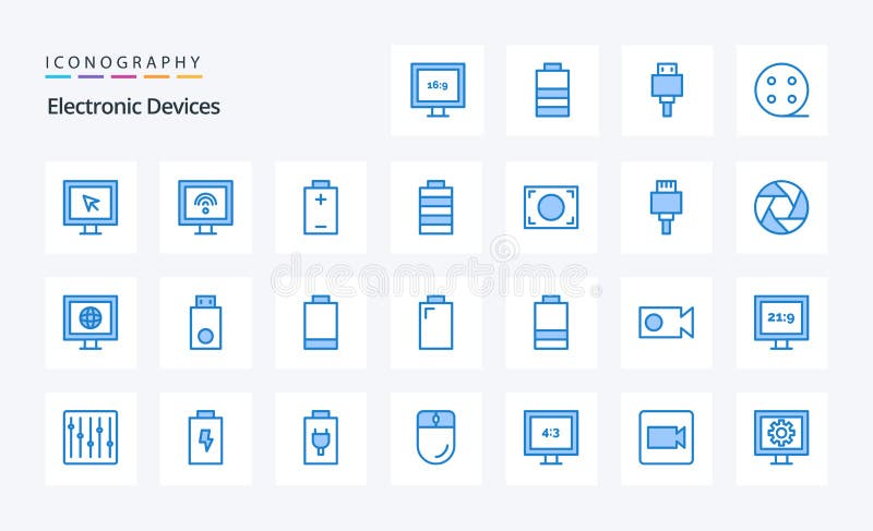 25 Devices Blue icon pack stock vector. Illustration of cable - 264513260