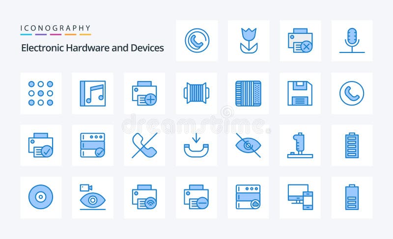 25 Devices Blue icon pack stock vector. Illustration of dial - 264558749