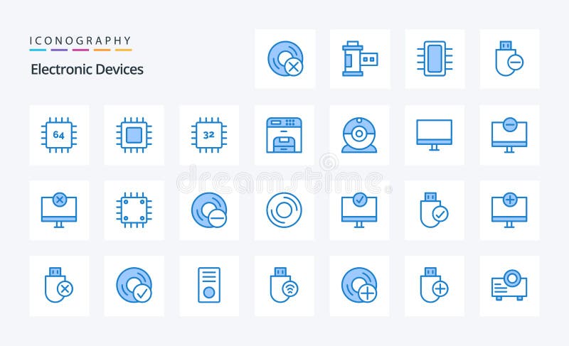 25 Devices Blue icon pack stock vector. Illustration of gadget - 264564630