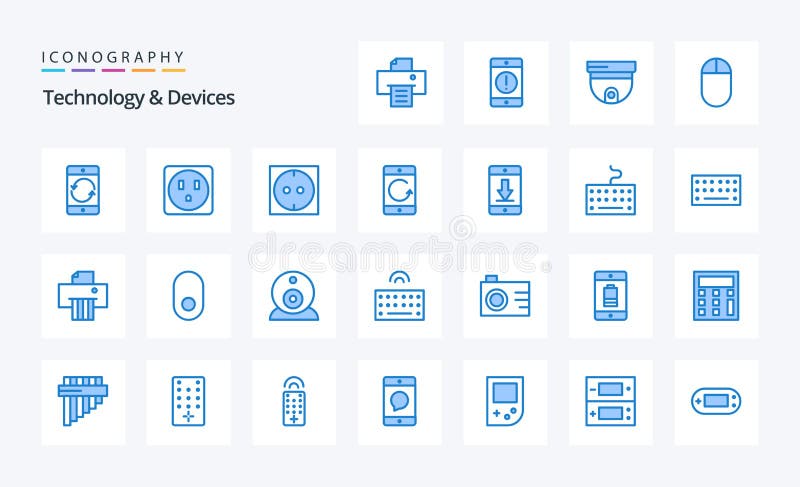 25 Devices Blue icon pack stock vector. Illustration of camera - 264611781