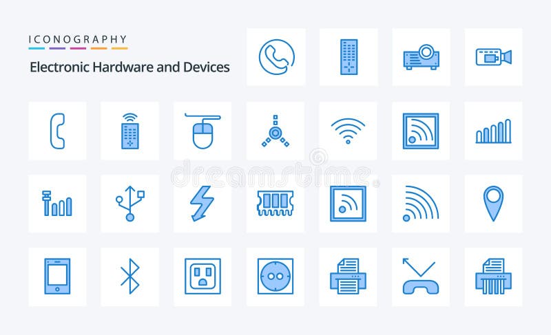 25 Devices Blue icon pack stock vector. Illustration of news - 264620637