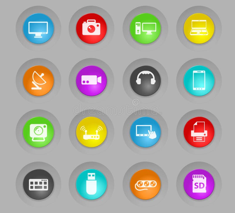 Devices Colored Plastic Round Buttons Icon Set Stock Vector ...