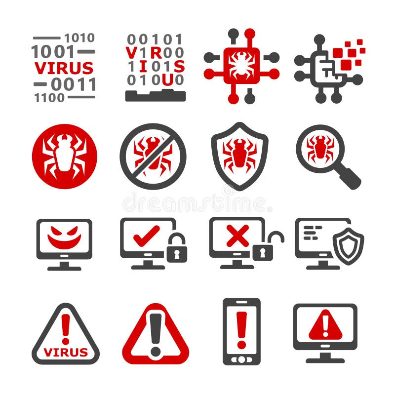 Computer virus iocn set stock vector. Illustration of icon - 136589931