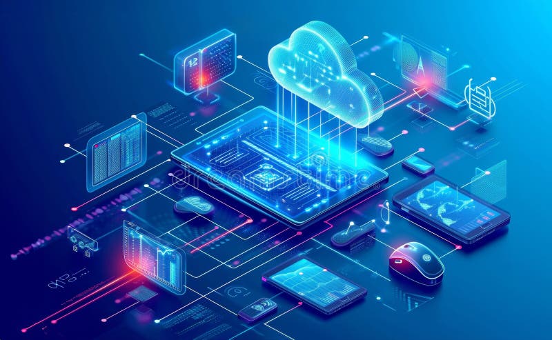 Devices Connected in Digital Cloud in Data Center Via Internet Stock ...