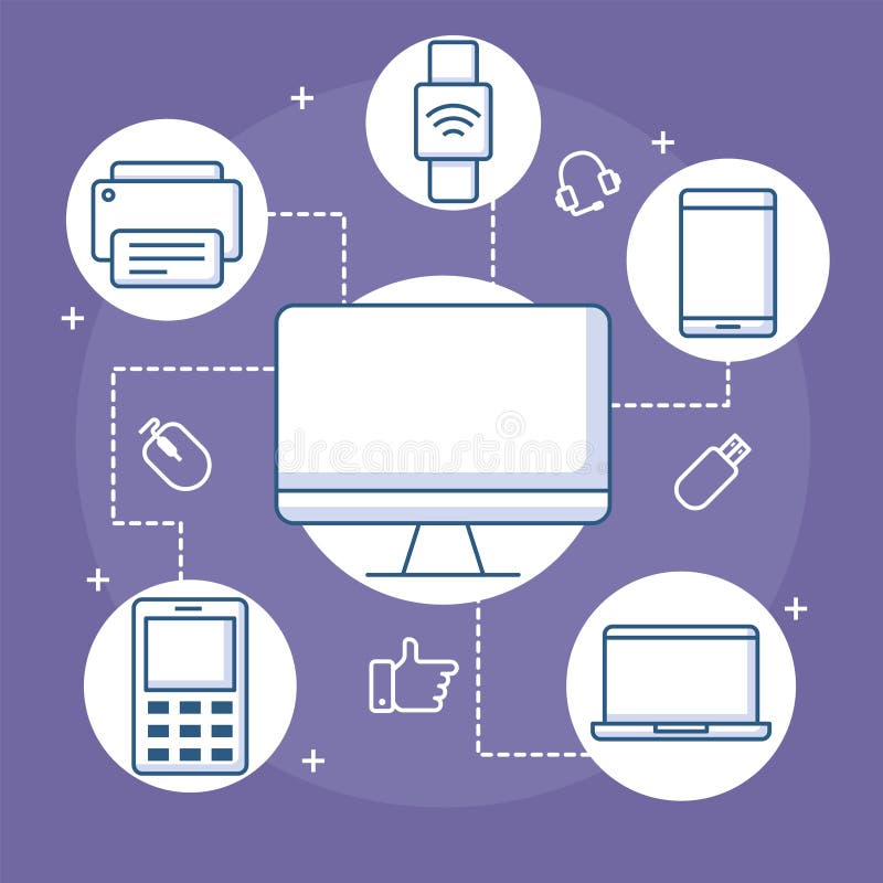 Devices Connection Computer Smart Watch Mobile Printer and Laptop Line ...