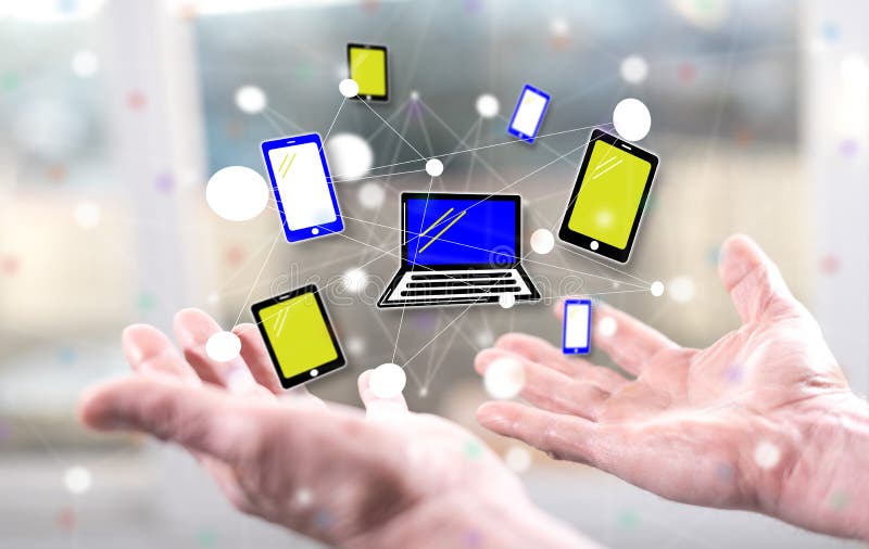 A Devices Connection Concept Explained by a Businessman on a Wall ...