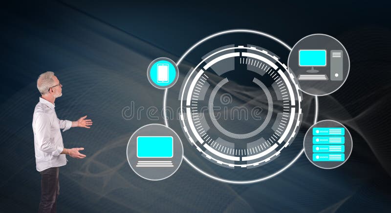 A Devices Connection Concept Explained by a Businessman on a Wall ...