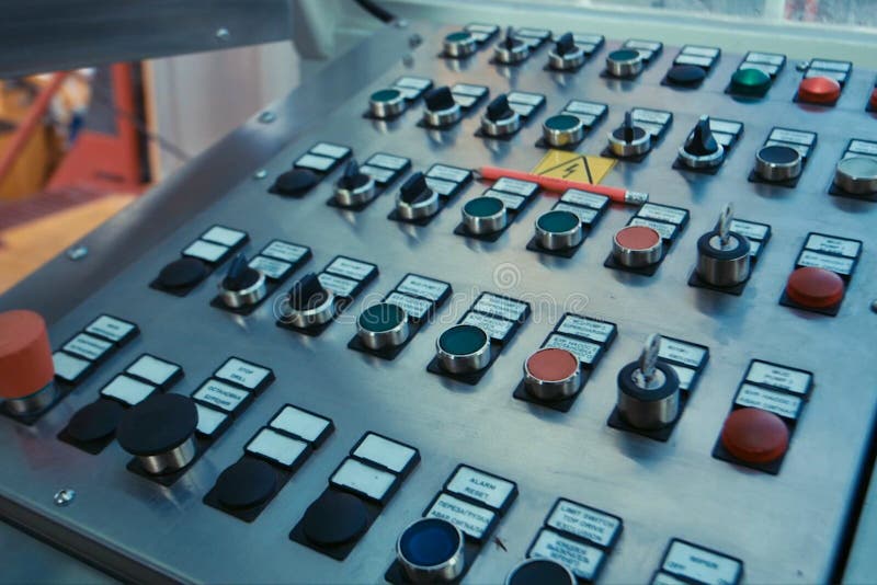 Devices on the Control Panel of Drilling Platform. Buttons and M Stock ...