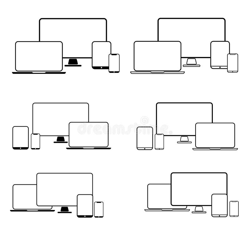 Devices and Electronics Related Line Icons. Computers and Mobile Phones ...