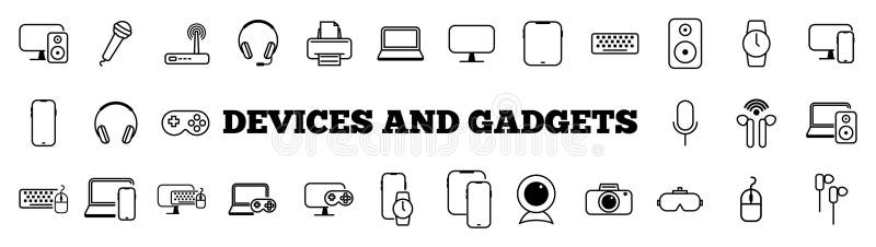 Devices Gadgets Icon Set Outline Icon Stock Vector - Illustration of ...