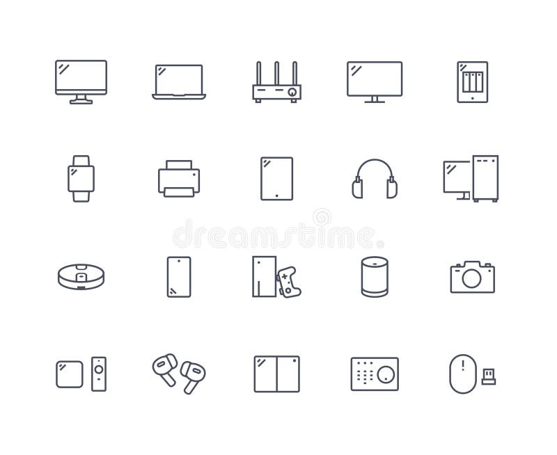 Devices icons outline set stock vector. Illustration of internet ...