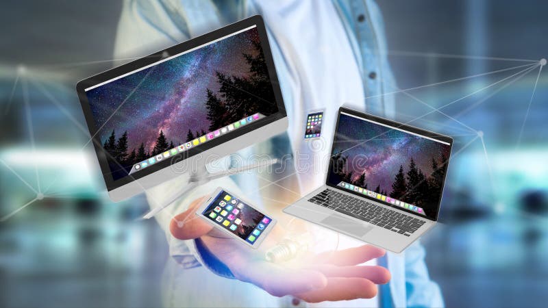 Devices Like Smartphone, Tablet or Computer Flying Over Connection ...