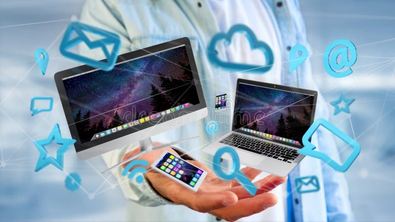 Devices Like Smartphone, Tablet or Computer Flying Over Connection ...