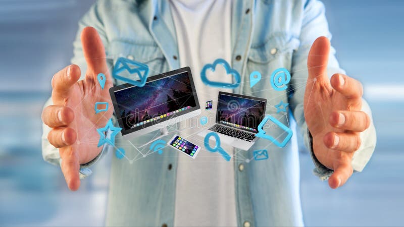 Devices Like Smartphone, Tablet or Computer Flying Over Connection ...