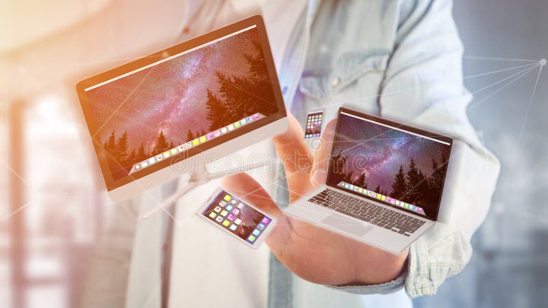 Devices Like Smartphone, Tablet or Computer Flying Over Connection ...