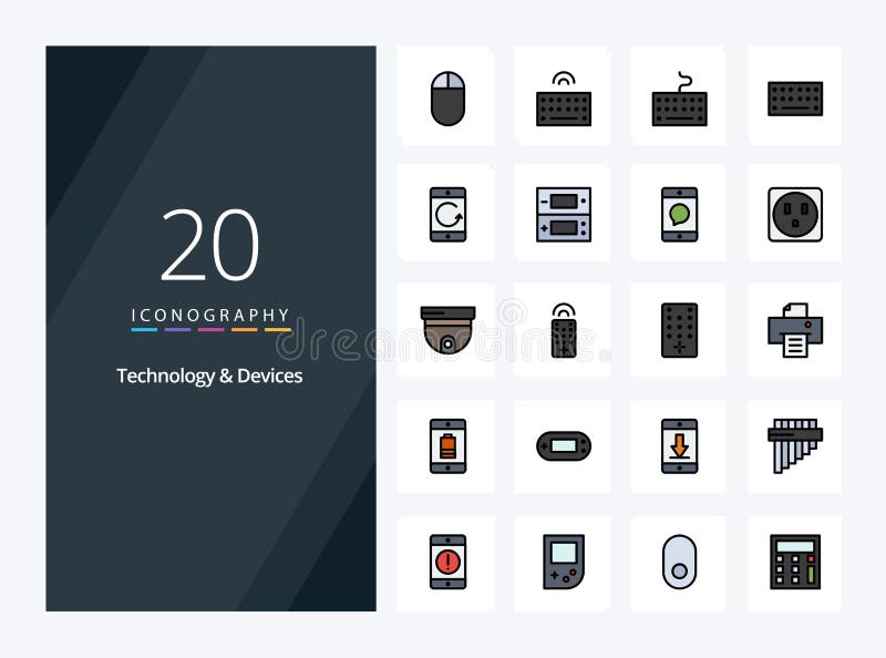 20 Devices Line Filled Icon for Presentation Stock Vector ...