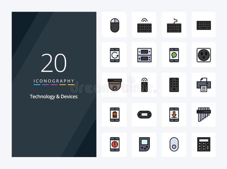 20 Devices Line Filled Icon for Presentation Stock Vector ...