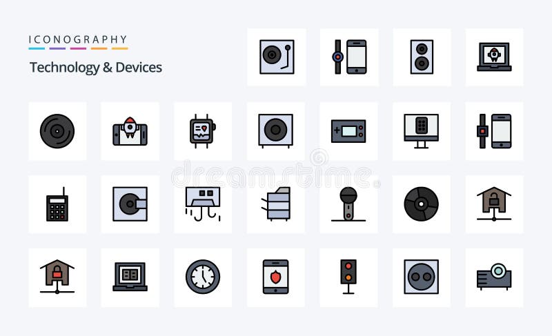 25 Devices Line Filled Style Icon Pack Stock Vector - Illustration of ...