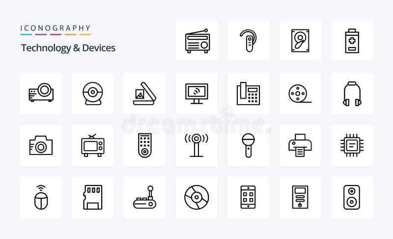 25 Devices Line icon pack stock vector. Illustration of wifi - 264515384