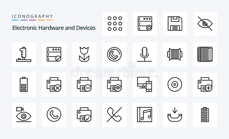 25 Devices Line icon pack stock vector. Illustration of battery - 264521755