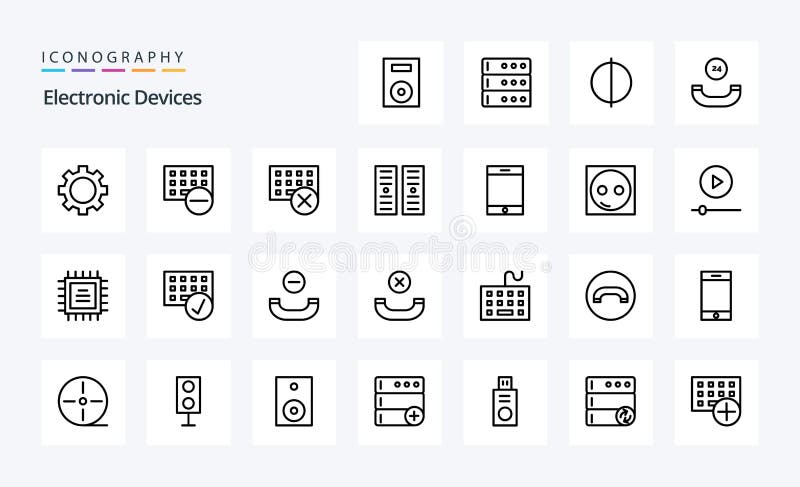 25 Devices Line icon pack stock vector. Illustration of equipment - 264531963