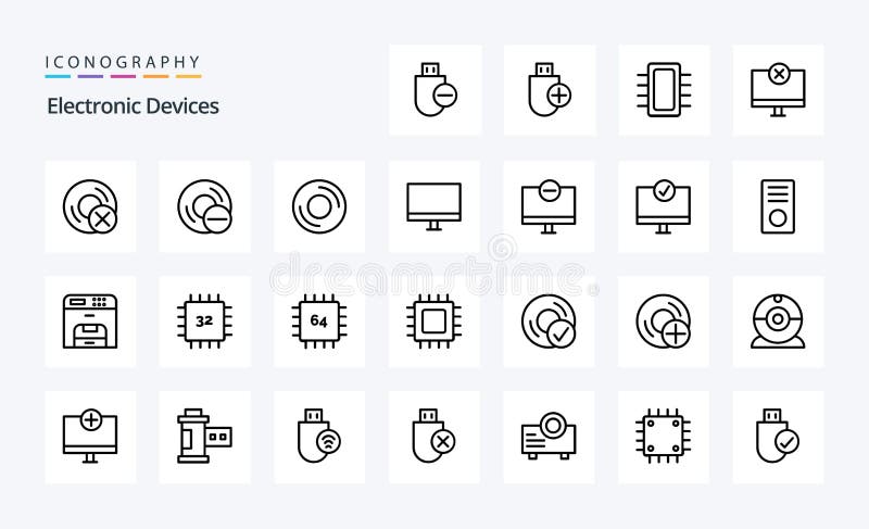 25 Devices Line icon pack stock vector. Illustration of board - 264562875