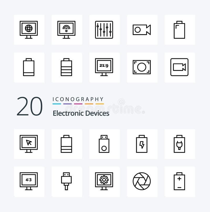 20 Devices Line Icon Pack Like Devices Electric Devices Battery Record ...