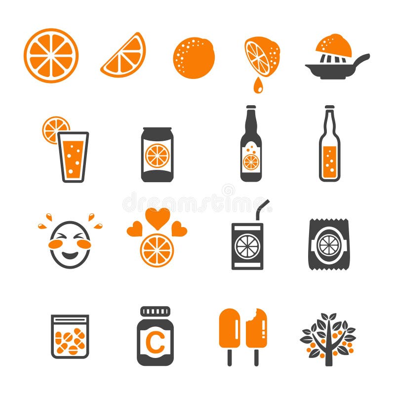 Orange icon set stock vector. Illustration of face, flavor - 136574621