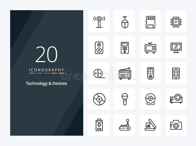 20 Devices Outline Icon for Presentation Stock Vector - Illustration of ...