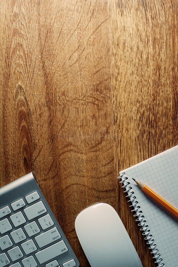 Devices, Pencil and Notes on Desk with Copy Space Stock Photo - Image ...