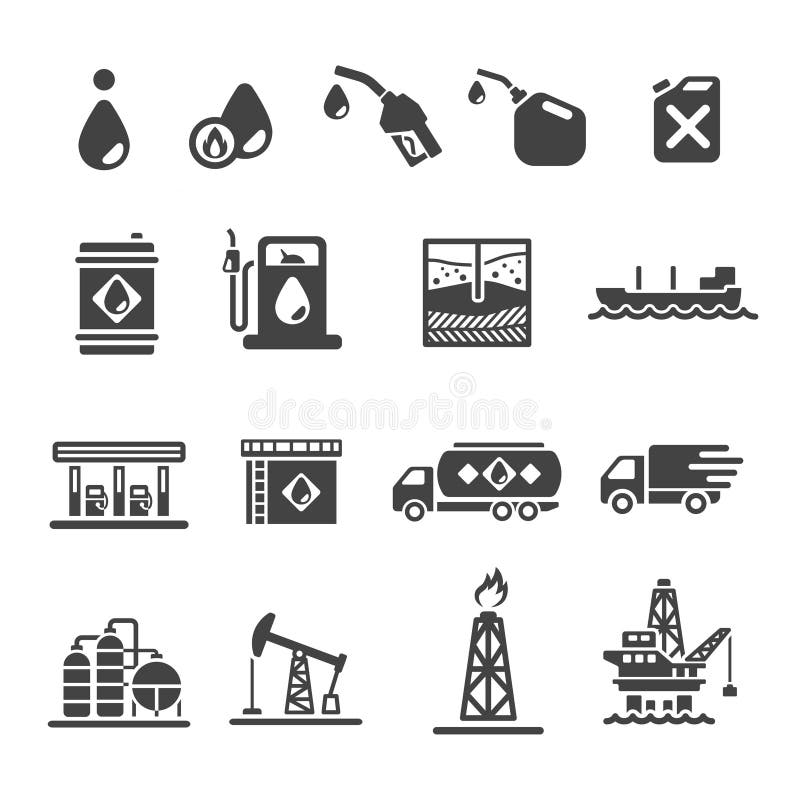 Graphic Black Flat Set of Oil and Gas Vector Icons for Petroleum Stock ...