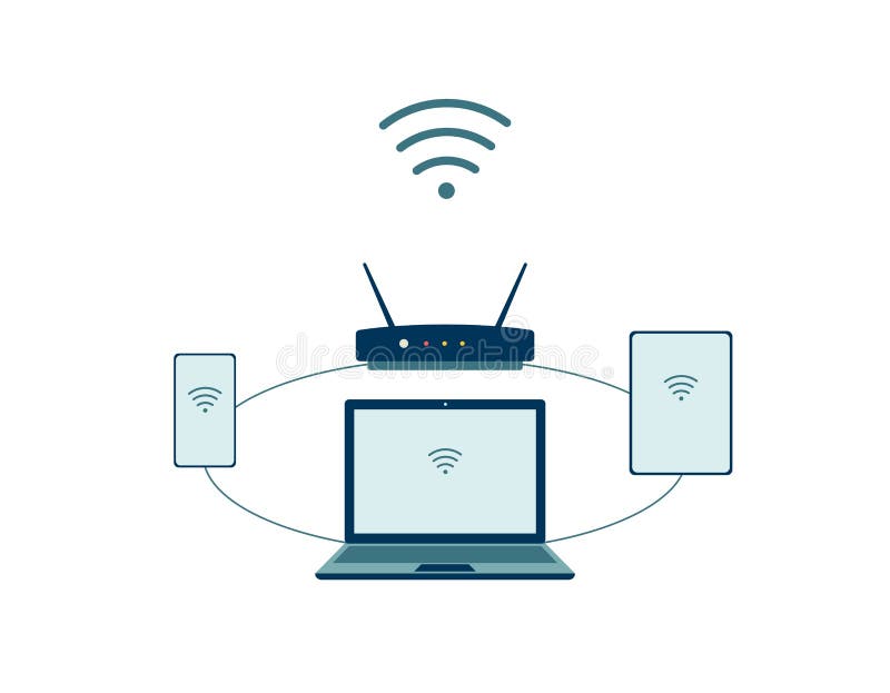 Remote Connected Devices with People Sharing Wi-Fi Vector Illustration ... Remote Connected Devices with People Sharing Wi-Fi Vector Illustration ...