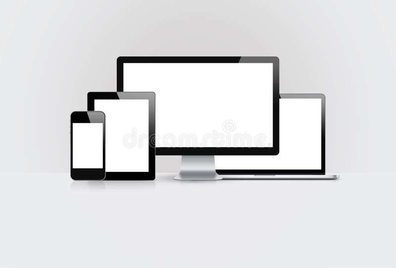Devices Responsive Set with Blank Screen Saver Isolated on Grey ...