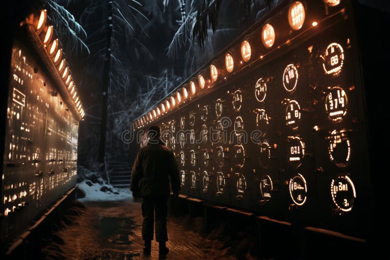 Devices in a Secret Laboratory in the Forest, a Man Near the Control ...