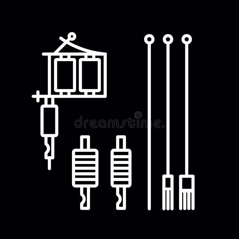 Devices for Tattoo Machine Line Icons, Vector Illustration Stock ...