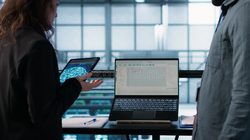 Devices Used by Artificial Intelligence it Experts in Server Farm Stock ...