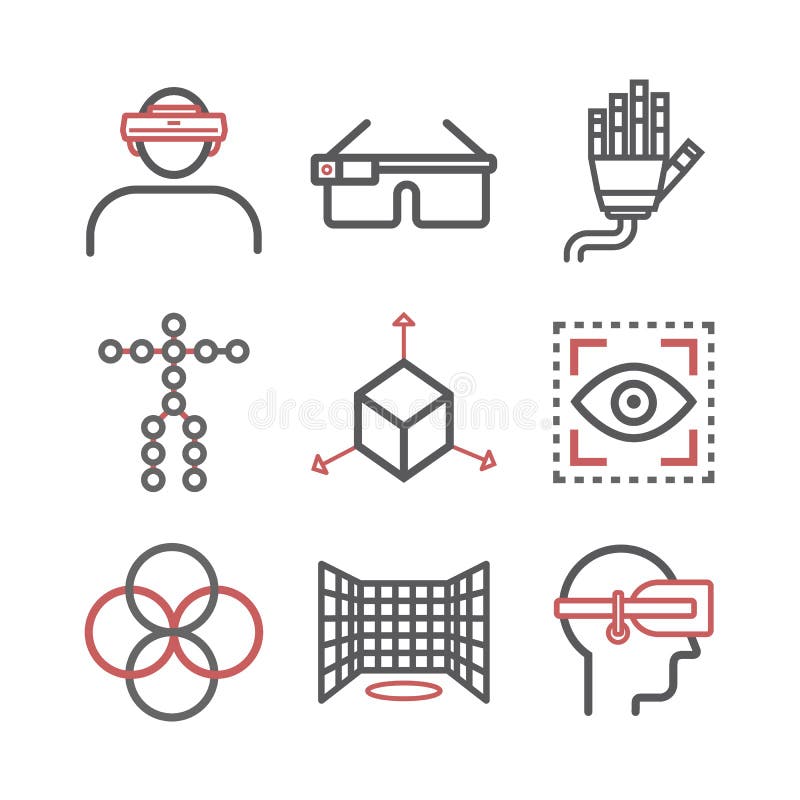 Devices for Virtual Reality VR. Line Icons Set. Vector Signs for Web ...