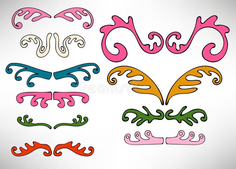 Colorful Abstract Curly Design Element Set Isolated on White Background ...