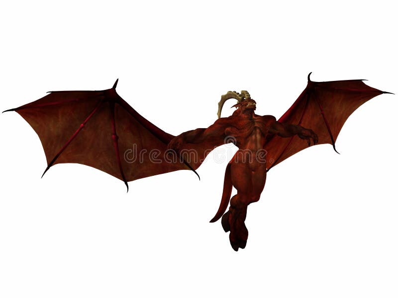 Flying Demon with Curved Horns Stock Illustration - Illustration of ...