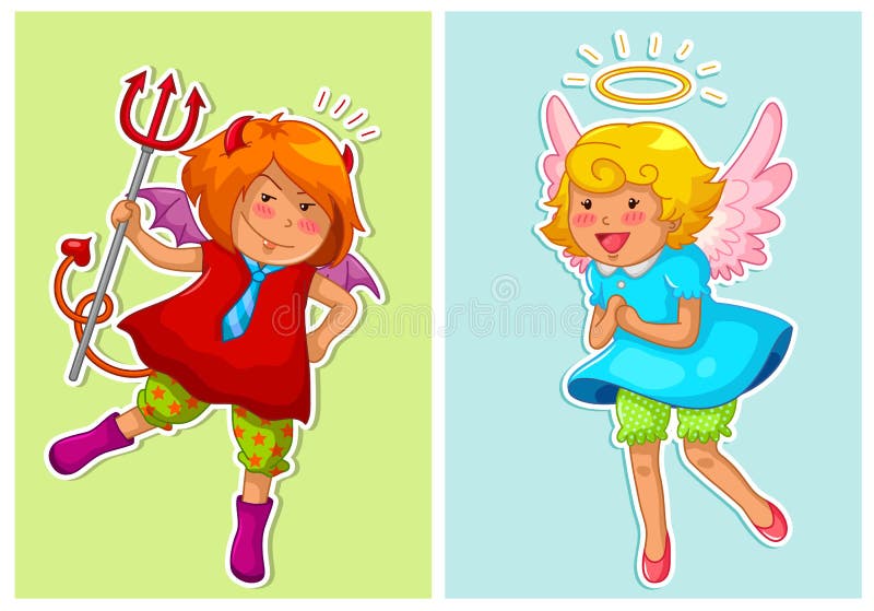 3d Devil And Angel Pulling Person For Hands Stock Illustration ...