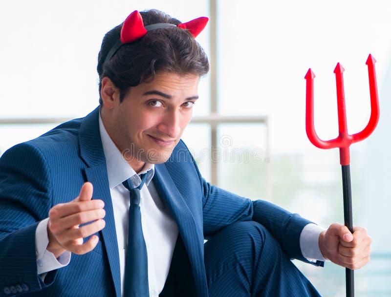 Devil Angry Businessman in the Office Stock Photo - Image of fork ...