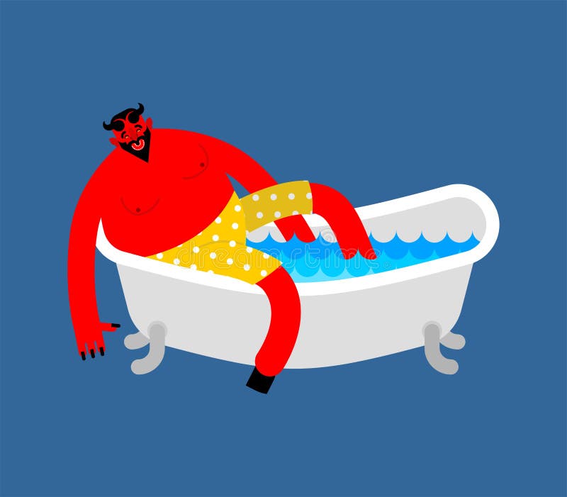 Devil in Bath. Satan Takes Bath Stock Vector - Illustration of graphic ...