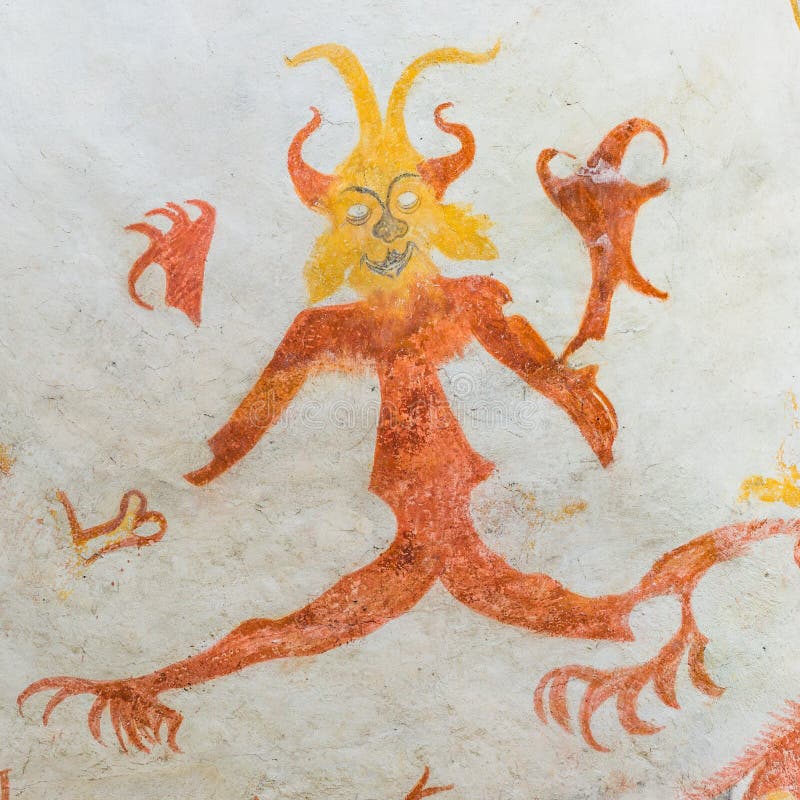 Devil with Big Claws, a Medieval Mural Stock Photo - Image of heads ...