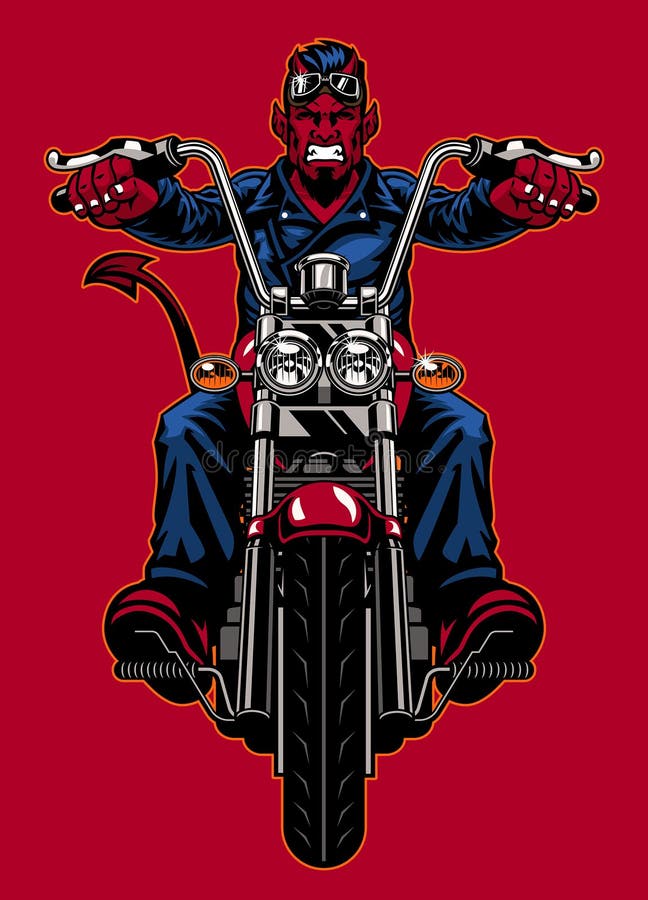 Devil Biker Wearing Leather Jacket and Riding the Vintage Motorcycle ...