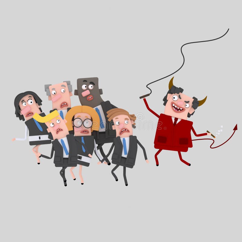 Devil Boss with Whip Controlling Office Workers 3D Stock Illustration ...