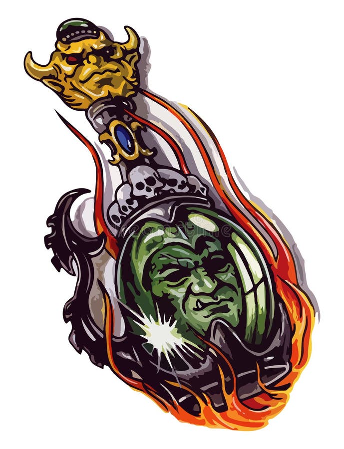 Devil Bottle Tattoo Flash. Set of Labels and Elements. Vector Set ...